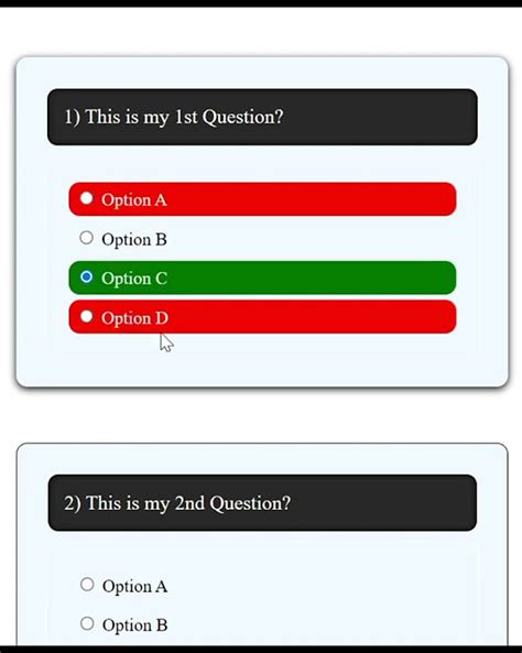 create mcqs using basic html css and javascript with code shorts