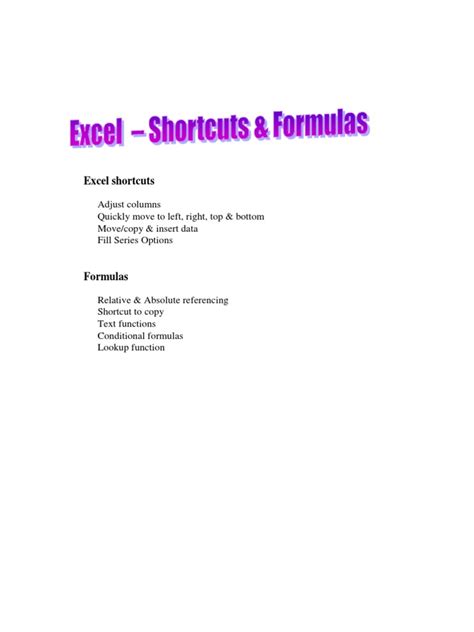 Excel Shortcuts Formulas Pdf