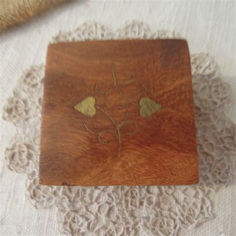 Vintage Antique Wood Box Brass Inlay Wooden Box Brass Accented Wood