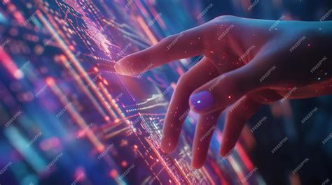 Premium Photo Close Up Of Human Hand Touching Virtual Screen With