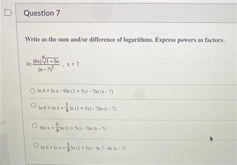 Solved Question 7 Write As The Sum And Or Difference Of Chegg Com
