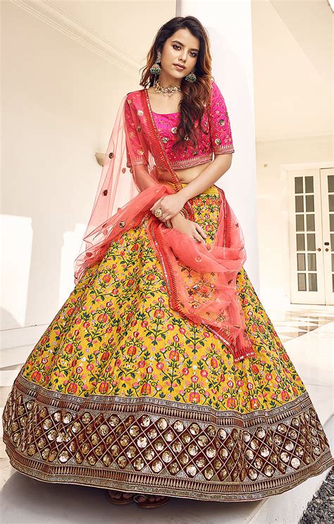 Designer Wedding Special Pinkyellow Color Heavy Embroidered And Sequin