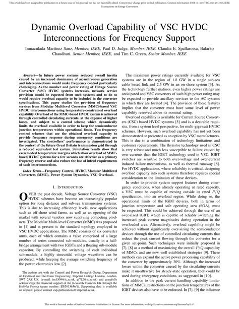 Pdf Dynamic Overload Capability Of Vsc Hvdc Interconnections For