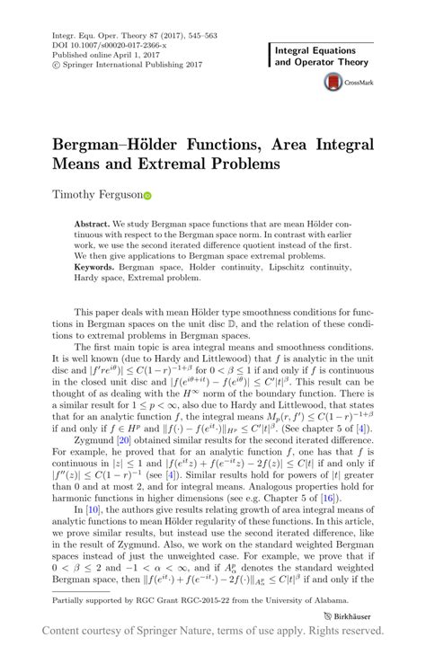 Bergman Holder Functions Area Integral Means And Extremal Problems