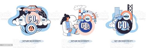대기 중 높은 수준의 이산화탄소 Co2 기록 탄소 발자국과 그 결과 기후 변화의 원인202107041 기민에 대한 스톡 벡터