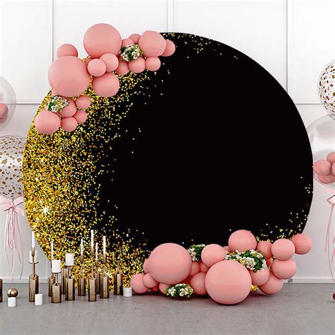 Bokeh Gold Black Glitter Round Party Backdrop Cover