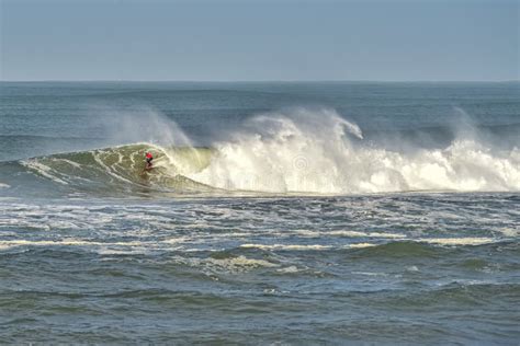 Big Wave Surfer In Action On The North Beach Of Hossegor Stock Image Image Of Huge North