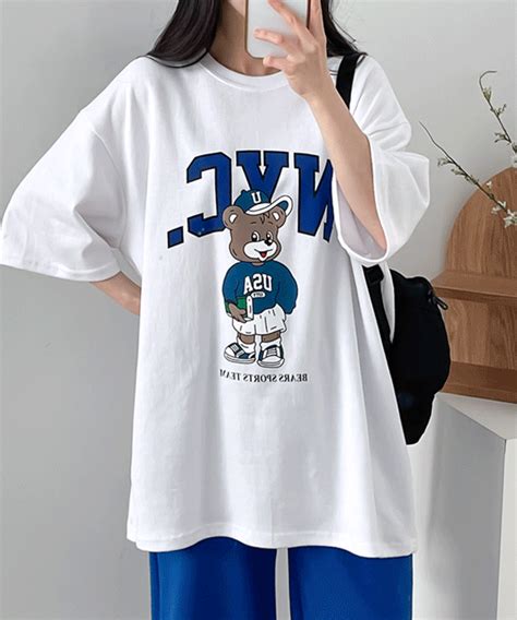 U캡 곰돌이 프린팅 반팔티 반팔 티셔츠 에이블리