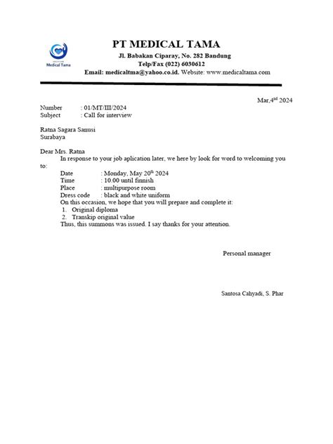 Call Interview Pt Medical Tama Baru Pdf