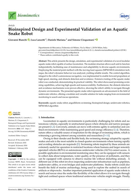 PDF Bioinspired Design And Experimental Validation Of An Aquatic