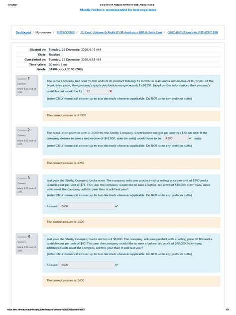 Quiz Iii Cvp Analysis Without Seb Attempt Review Pdf Pricing