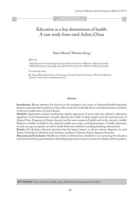 Pdf Education As A Key Determinant Of Health
