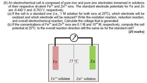Solved 6 An Electrochemical Cell Is Composed Of Pure Iron