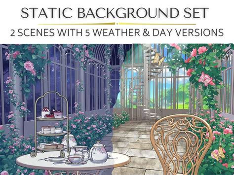 Background Pack Vtuber Livestream Greenhouse And Tea Set Static
