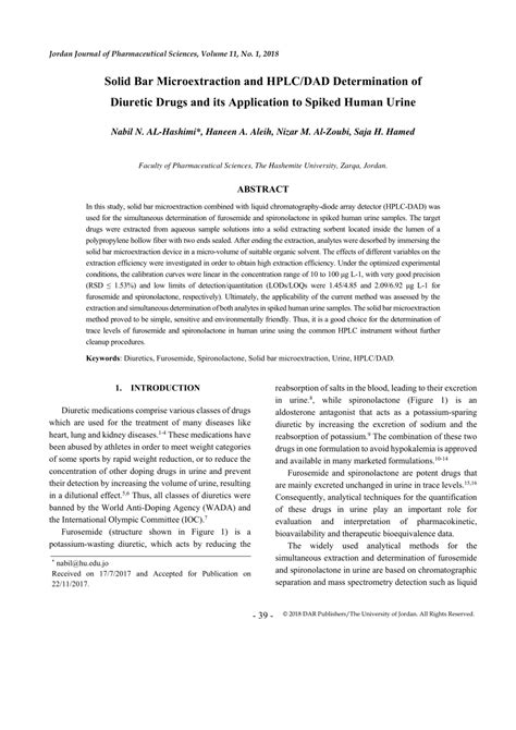 Pdf Solid Bar Microextraction And Hplcdad Determination Of Diuretic Drugs And Its Application