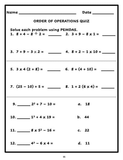 Order Of Operations Pemdas Practice Plus Quiz By Teacher Deb Egizi