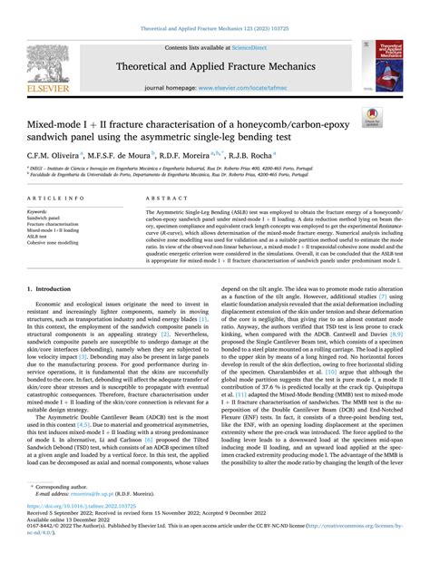 Pdf Mixed Mode I Ii Fracture Characterisation Of A Honeycomb Carbon Epoxy Sandwich Panel Using