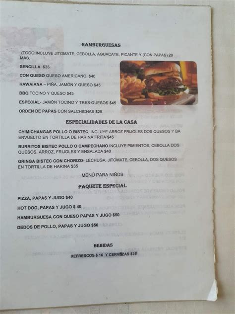 Carta Del Restaurante Los Faroles Tonatico