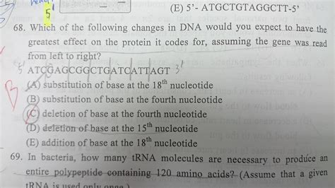 Solved Which Of The Following Changes In DNA Would You Chegg