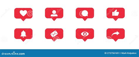 Social Media Icons Set Red Speech Bubble Notification Like And