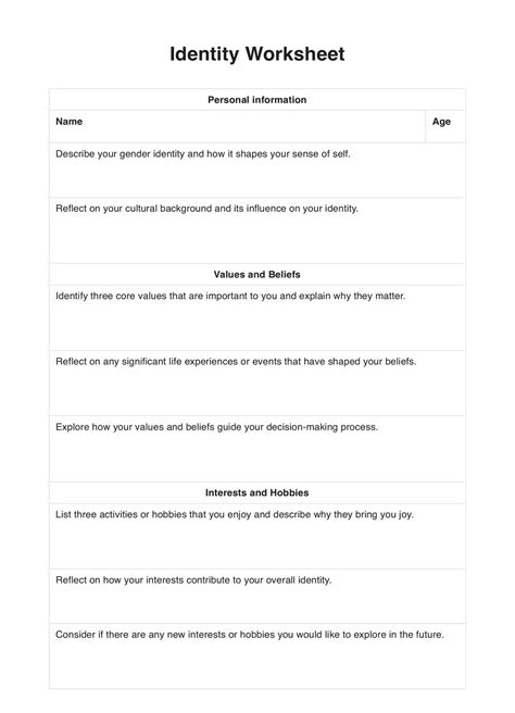 Identity Worksheet