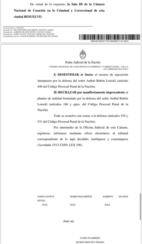 Tras la muerte de Mariano Caprarola Casación confirmó la inhabilitación de Aníbal Lotocki para