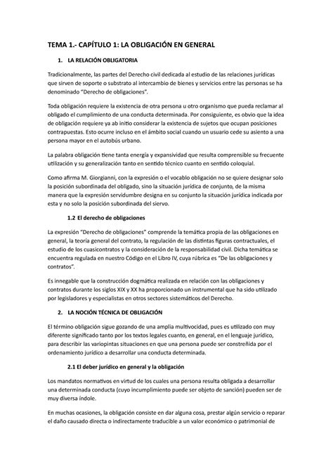 Derecho Civil I Obligaciones 1 Tema 1 CapÍtulo 1 La ObligaciÓn
