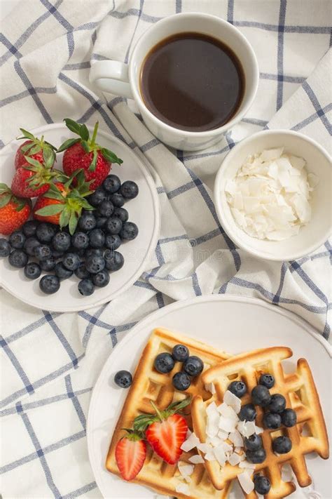Beautiful Breakfast Viennese Belgian Waffles Decorated With Berries A