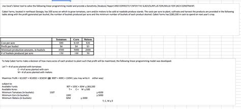 use excel s solver tool to solve the following linear