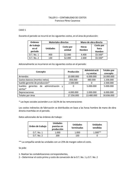 Taller 3 Contabilidad De Costos Pdf Economias Negocios Económicos