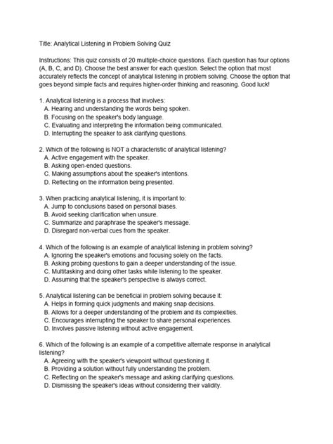 Analytical Thinking Quiz Pdf