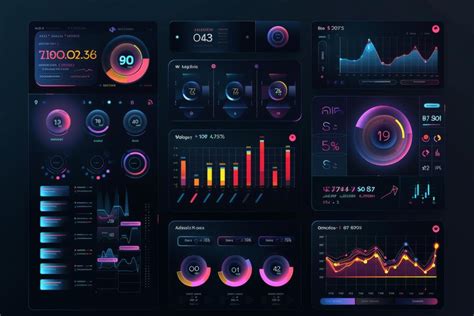 Dark Neumorphic User Interface Elements With Neon Buttons And Bars Black Neumorphism Style
