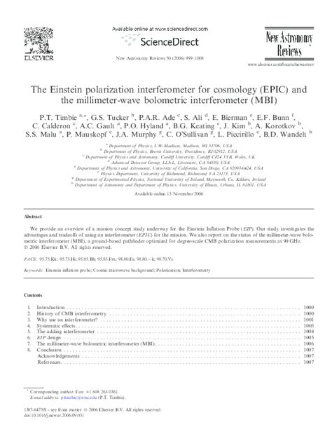 Pdf The Einstein Polarization Interferometer For Cosmology Epic And