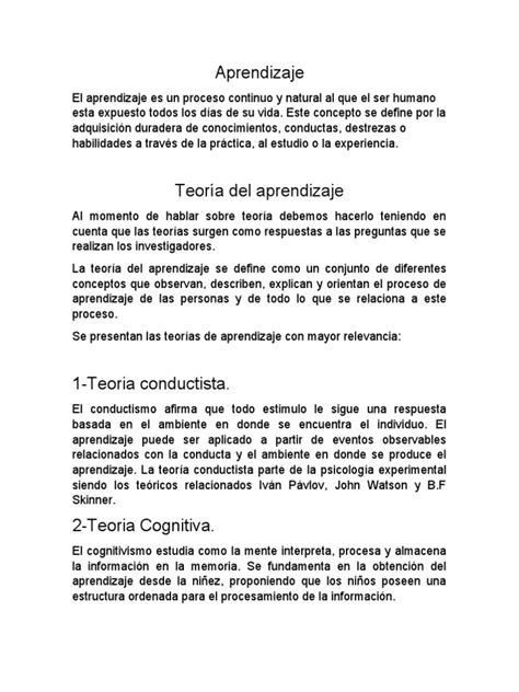 Teorias Del Aprendizaje Pdf Aprendizaje Teoría Del Aprendizaje