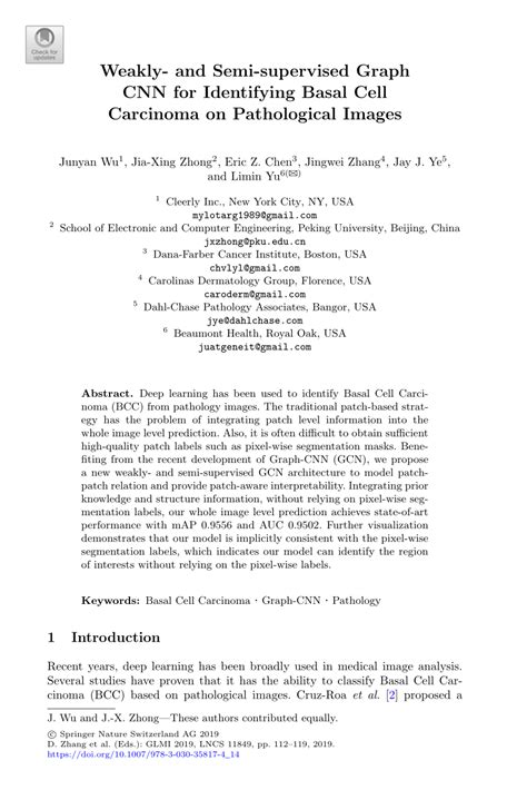 Pdf Weakly And Semi Supervised Graph Cnn For Identifying Basal Cell Carcinoma On Pathological