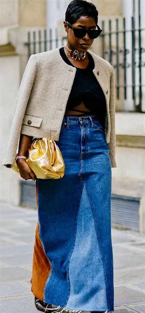 Street Style 2022 Fall Джинсовая юбка Макси юбки Юбка