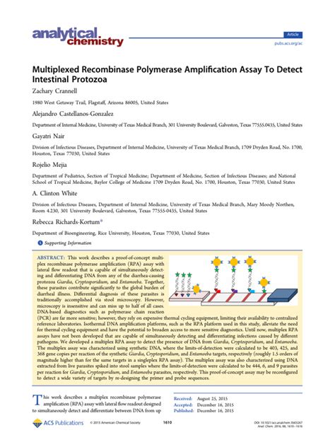 Nair Et Al 2016 Multiplexed Recombinase Polymerase Amplification Assay