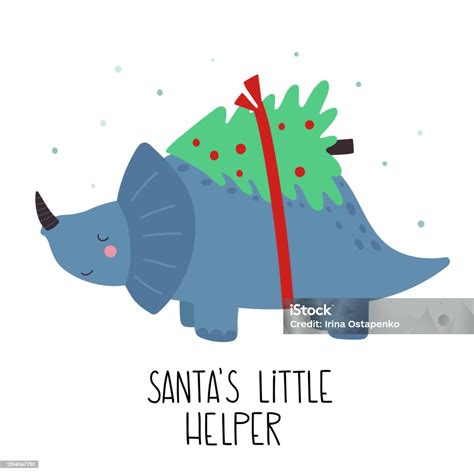 크리스마스 공룡 손 레터링 산타의 작은 도우미 만화 플랫 스타일에서 재미있는 캐릭터의 벡터 일러스트 벡터 손으로 그린 컬러 어린이 의 그림 아기 인쇄 겨울에 대한 스톡 벡터