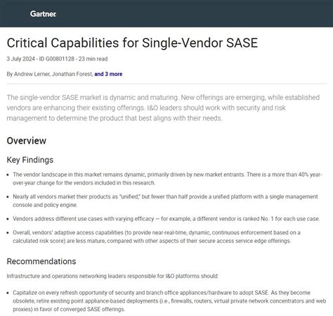 2024 Gartner® Critical Capabilities For Single Vendor Sase
