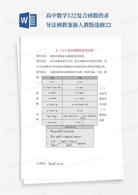 高中数学122复合函数的求导法则教案新人教版选修2 2 Word模板下载编号lgoendxj熊猫办公