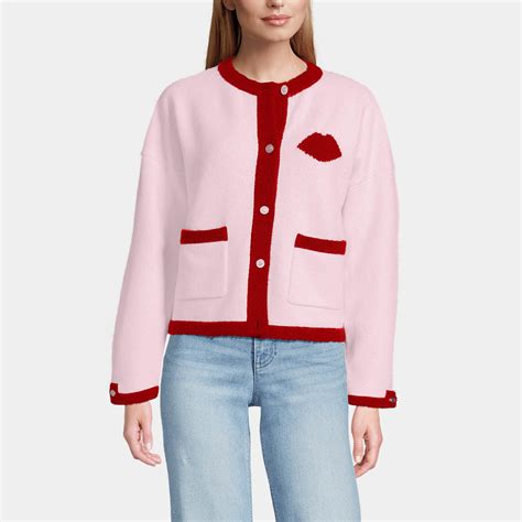 Pink And Red Lady Lulu Knitted Sweater Jacket Lulu Guinness X Lands End