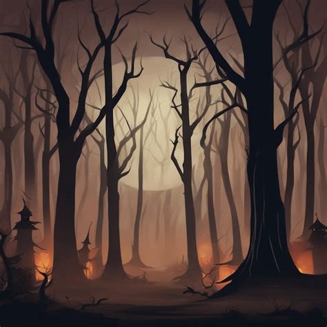 Premium Ai Image Spooky Forest Of Halloween At Night With Full Moon