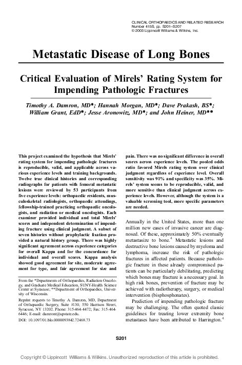 Pdf Critical Evaluation Of Mirels Rating System For Impending