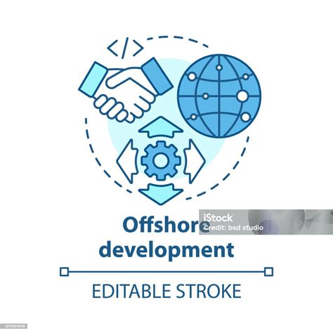 オフショア開発コンセプトアイコン世界中からフリーランサーを募集国際itビジネス企業のアイデア細線のイラストベクター分離アウトライン描画編集可能