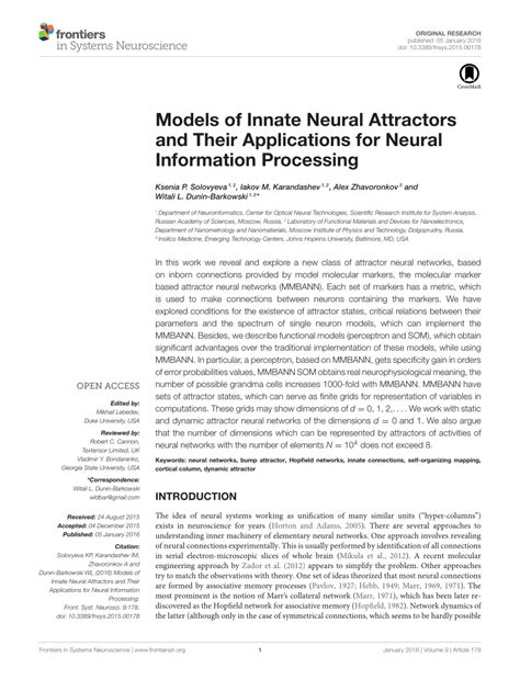 Pdf Models Of Innate Neural Attractors And Their Applications For