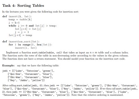 Solved （python Question）task 4 Sorting Tables In The
