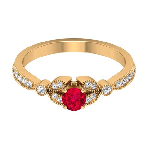Minimal Ruby Promise Ring With Diamond Accent Aaa Quality Rosec Jewels 14k Yellow Gold Us 6