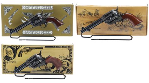 Three Italian Single Action Replica Revolvers With Boxes Rock Island