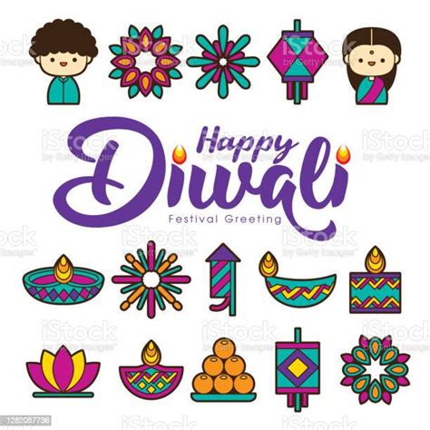 디왈리 또는 디파발리 기호 또는 아이콘 세트입니다 그래픽 및 웹 디자인을 위한 플랫 모던 요소 0명에 대한 스톡 벡터 아트 및 기타 이미지 Istock
