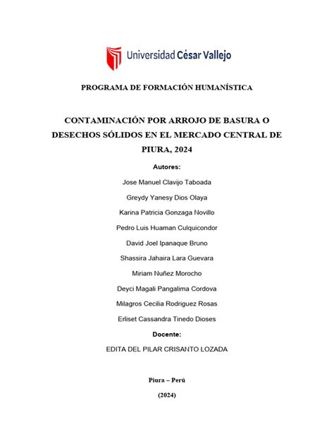 Estructura Del Informe De Problemática Ambiental Final Pdf Residuos